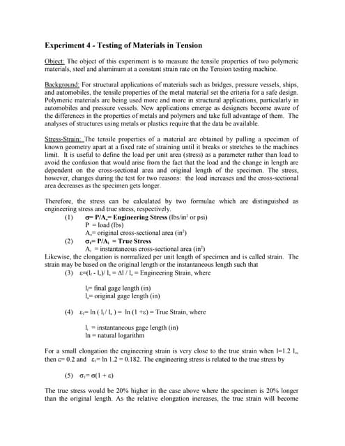 Lab report engineering materials lab - tensile test | DOCX | Physics ...