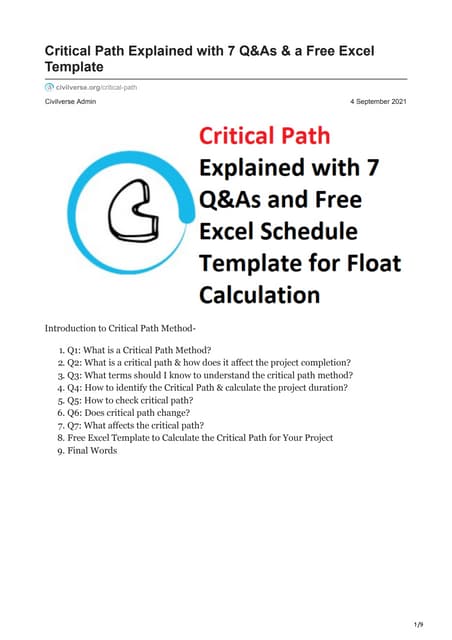 Critical Path Method: Activities And Events, Float/Slacks | PPT