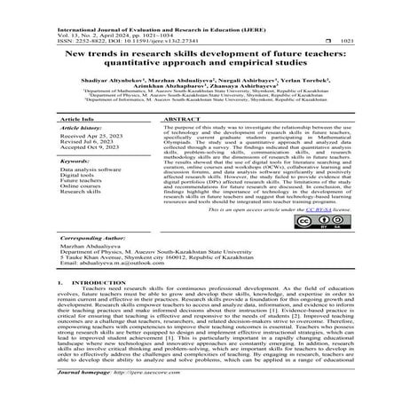 New trends in research skills development of future teachers ...