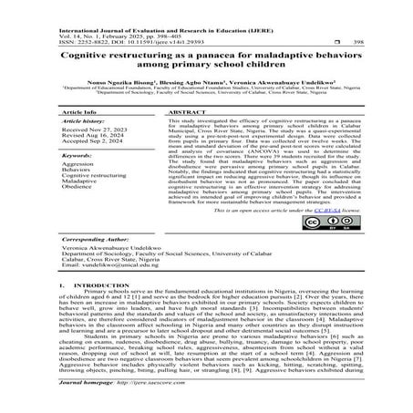 Cognitive restructuring as a panacea for maladaptive behaviors among ...