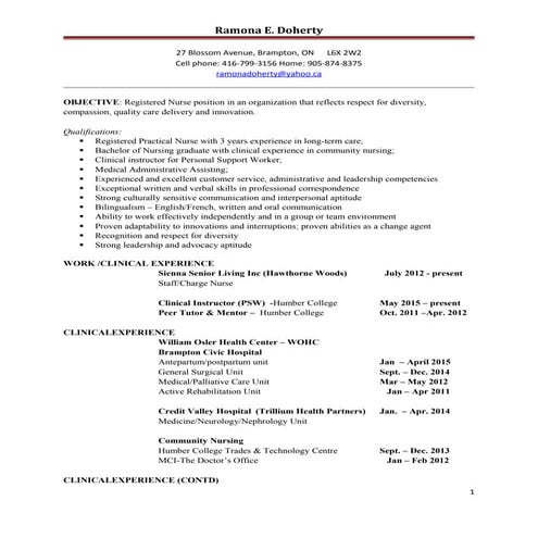 Eportfolio RN resume (revised) | DOC