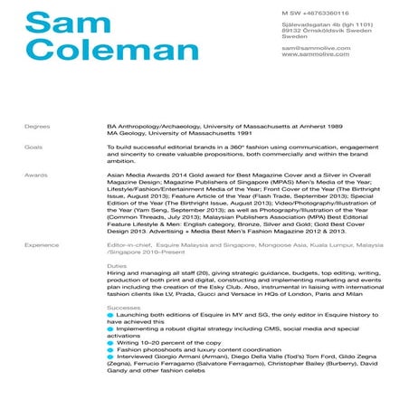 Sam Coleman CV brand producer | PDF