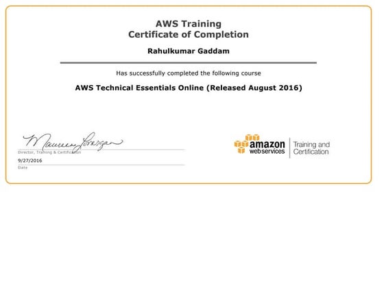 Certificate - AWS Big DATA Technology Fundamentals | PPT