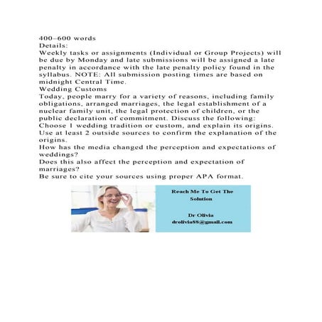 400–600 wordsDetailsWeekly tasks or assignments (Individual or .docx