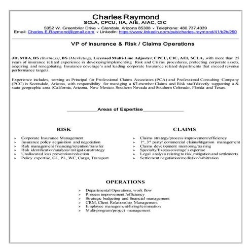 VP Insurance OperationsClaims-risk | DOCX