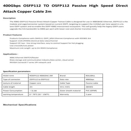 400G DAC Cable from Rollball, which offers various optics fiber ww. | PDF