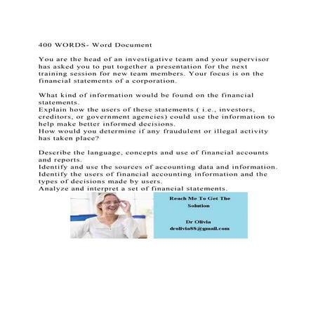 400 WORDS- Word DocumentYou are the head of an investigative t.docx