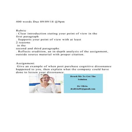 400 words Due 090918 @9pmRubric Clear introduction st | PDF