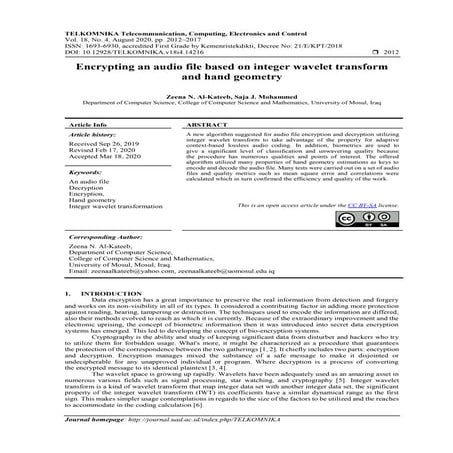 Encrypting An Audio File Based On Integer Wavelet Transform And Hand 3617
