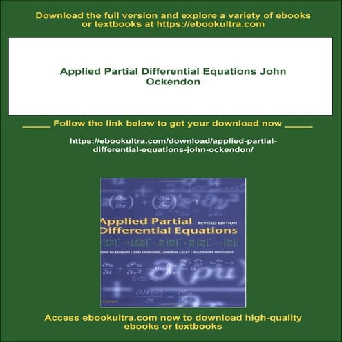 Applied Partial Differential Equations John Ockendon | PDF