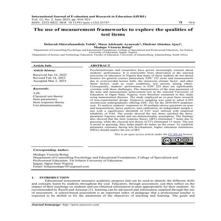 The use of measurement frameworks to explore the qualities of test ...