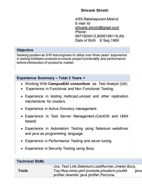 Test Engineer Cv For 3 Exp Pdf Free Download