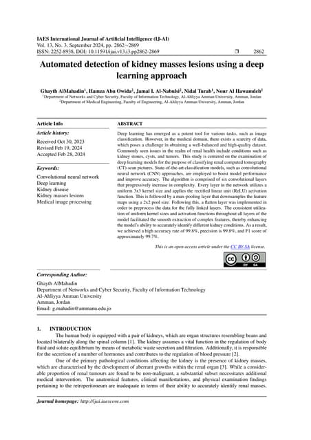 Detection of Kidney Stone using Neural Network Classifier | PDF