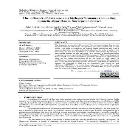 The Influence Of Data Size On A High Performance Computing Memetic Algorithm In Fingerprint 