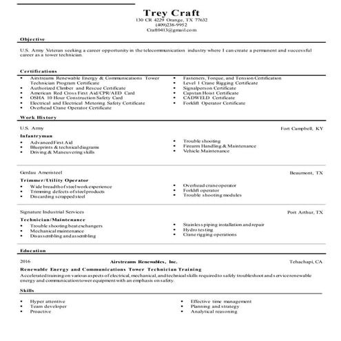 Trey Craft Resume TT