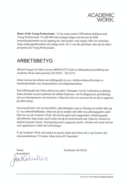 Arbetsintyg | PDF