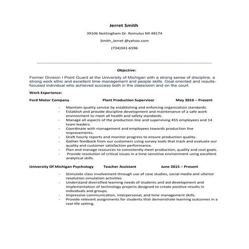 Jerret Smith recent resume updated | DOC