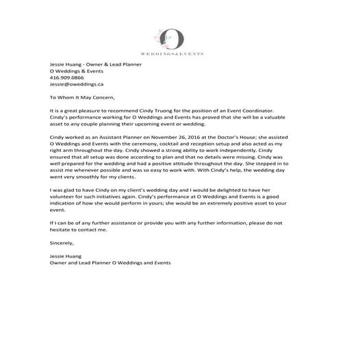 Dance Recommendation Letter