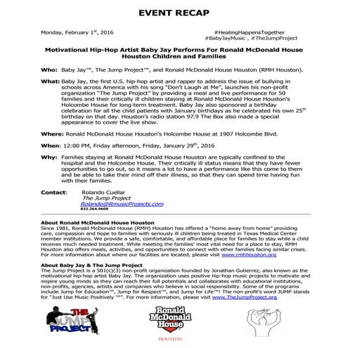 Event Recap for Jump Project at RMH Houston_Final1 | PDF
