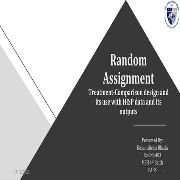Random Assignment :Treatment-Comparison design and its use with HISP ...