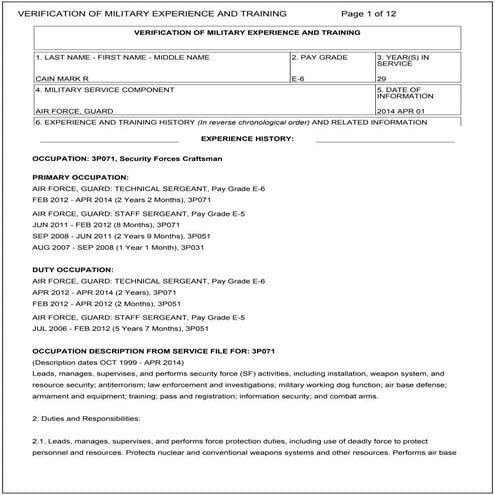 VERIFICATION OF MILITARY EXPERIENCE AND TRAINING | PDF