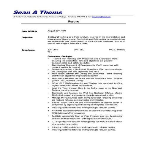 Sean Thoms Resume April 2016 | PDF