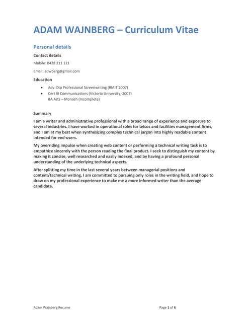 Eric sutherland 1 page cv | PDF