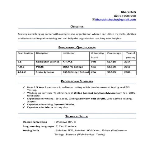 Bharathi Resume 1 | PDF