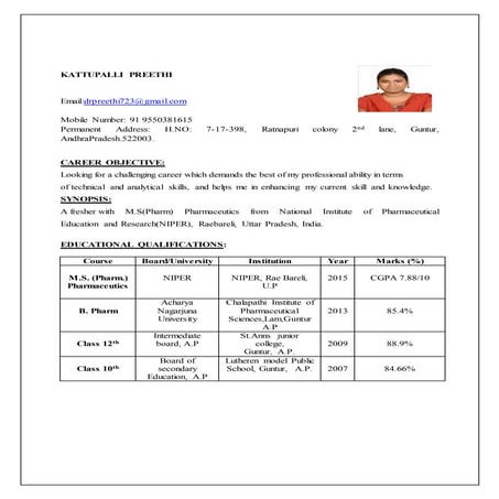 preethi resume | DOCX | Pharmaceutical Industry | Industries