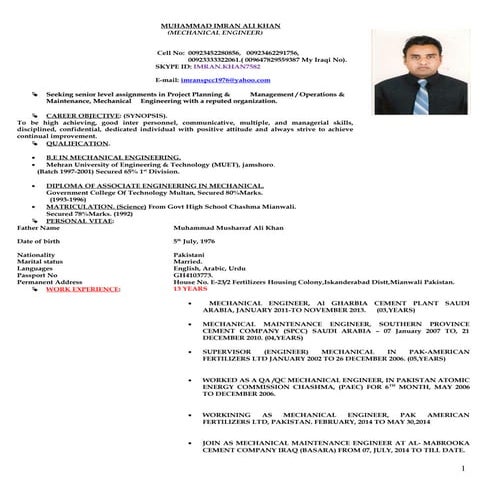 Engr,imran cv.cement. | DOC