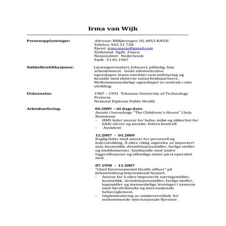 CV Norsk SMI-3 | DOCX