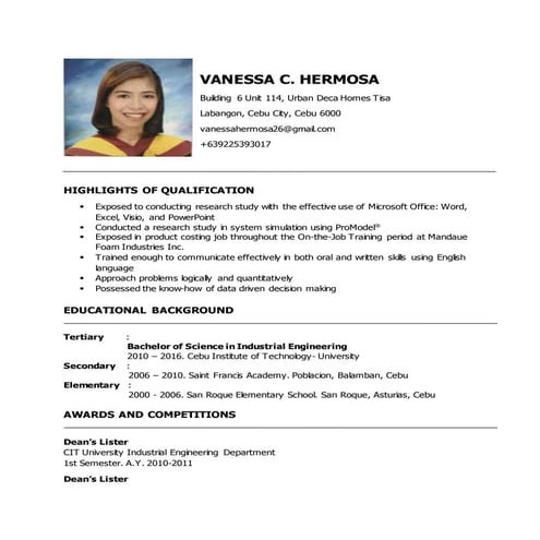 VANESSA HERMOSA-CV | DOCX | Business | Business and Finance