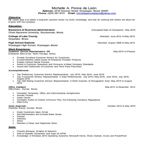 Michelle Ponce de Leon Resume | PDF