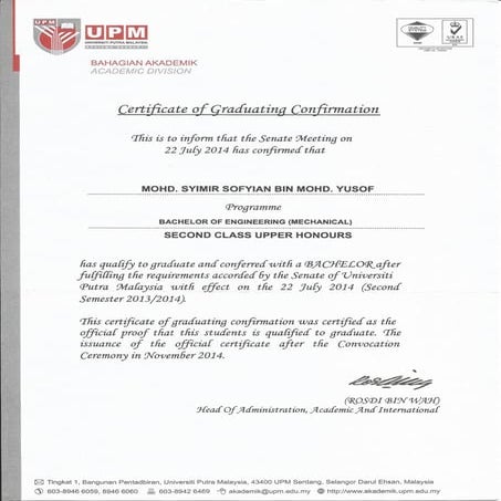 UPM CONFIRMATION LETTER | PDF