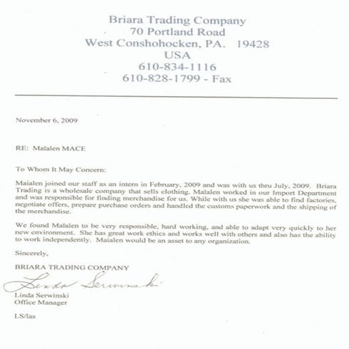 Reference Letter Briara Trading Company | PDF