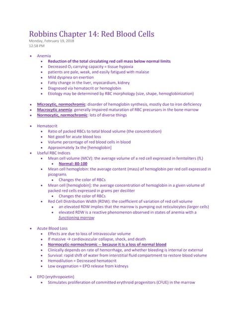 RBC Inclusions | DOCX | Blood Disorders | Diseases and Conditions