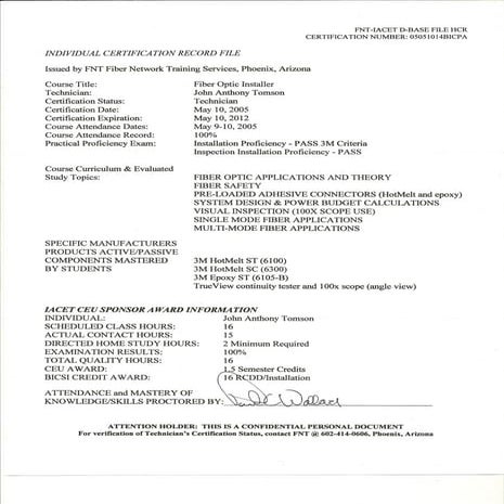 Fiber Optic Installer Certification | PDF