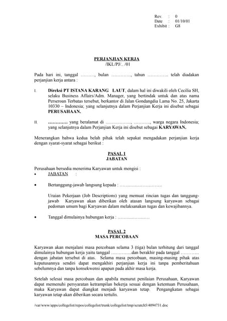 Contoh Perjanjian Kerja / Employment Agreement Bilingual (Beli ...