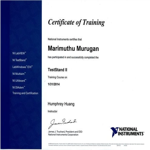 NI TESTSTAND CERT DOC022614-02262014145529 - Copy | PDF