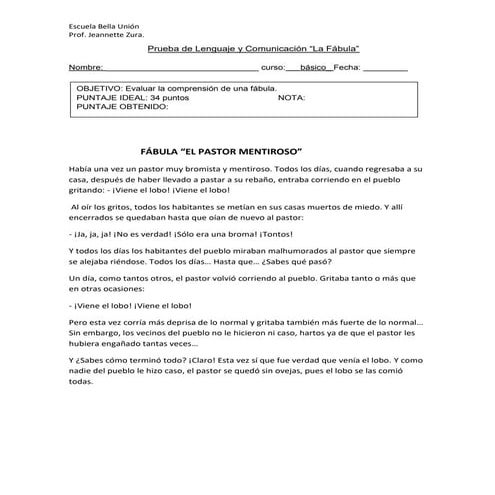 407806532 Prueba La Fabula 4 Basico Docx