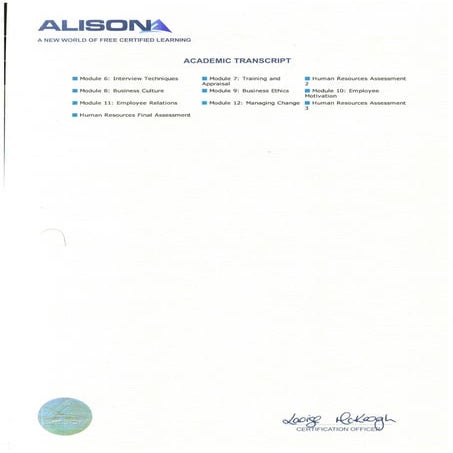 ACADEMIC TRANSCRIPT DIPLOMA IN HUMAN RESOURCES 2 | PDF