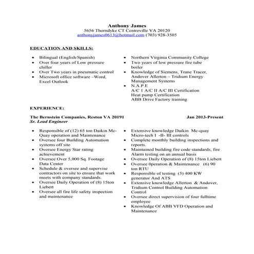 Anthony James updated Resume | DOC