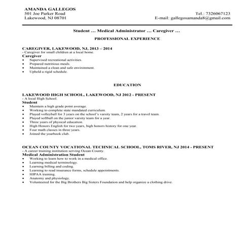 Amanda Gallegos's resume 2015 | DOC | Education