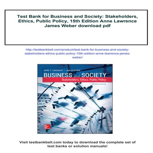 Test Bank for Business and Society: Stakeholders, Ethics, Public Policy ...