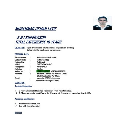 cv usman latif. | DOC