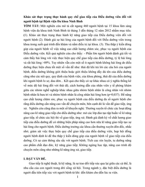 Thực trạng giao tiếp của điều dưỡng với người bệnh và một số yếu tố liên quan tại bốn khoa lâm ...
