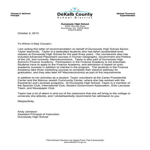 Letter of Recommendation DHS | PDF