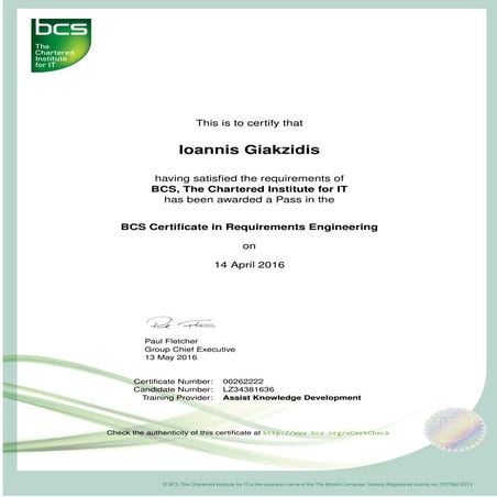 BCS Certificate in Requirements Engineering - 14.04.16