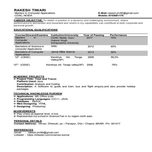 Rakesh resume | DOCX | Programming Languages | Computing