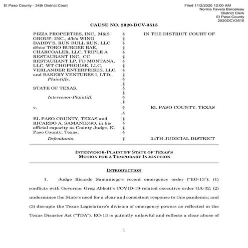Intervenor-Plaintiff State of Texas' Motion for a Temporary Injunction | PDF | Eldercare ...